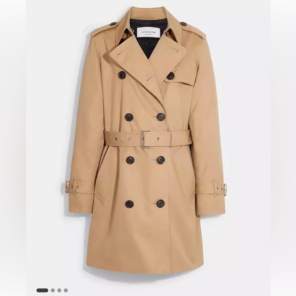 Coach Solid Mid Trench Coat (Classic Khaki) Xl - Gem